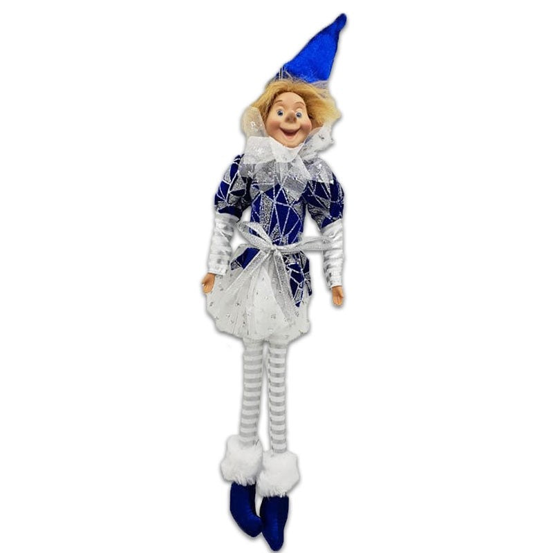 14" Hanging Posable Jester Girl – Blue/Silver – christmas-shack-australia